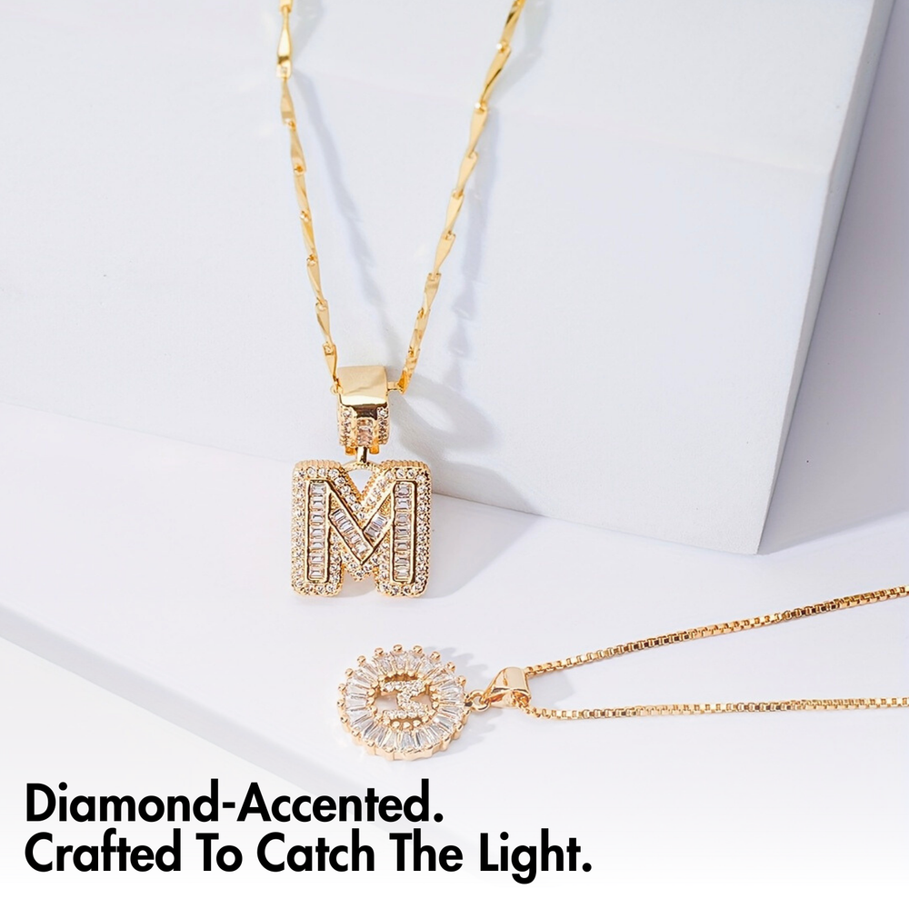 2pc 14k Diamond Letter Initial Necklaces