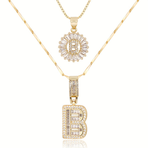 2pc 14k Diamond Letter Initial Necklaces